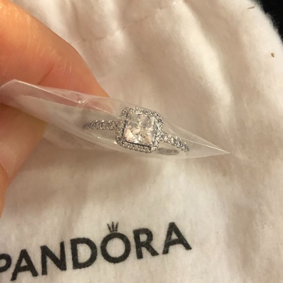 Pandora | Jewelry | Pandora Sterling Silver Square Sparkle Halo Ring ...